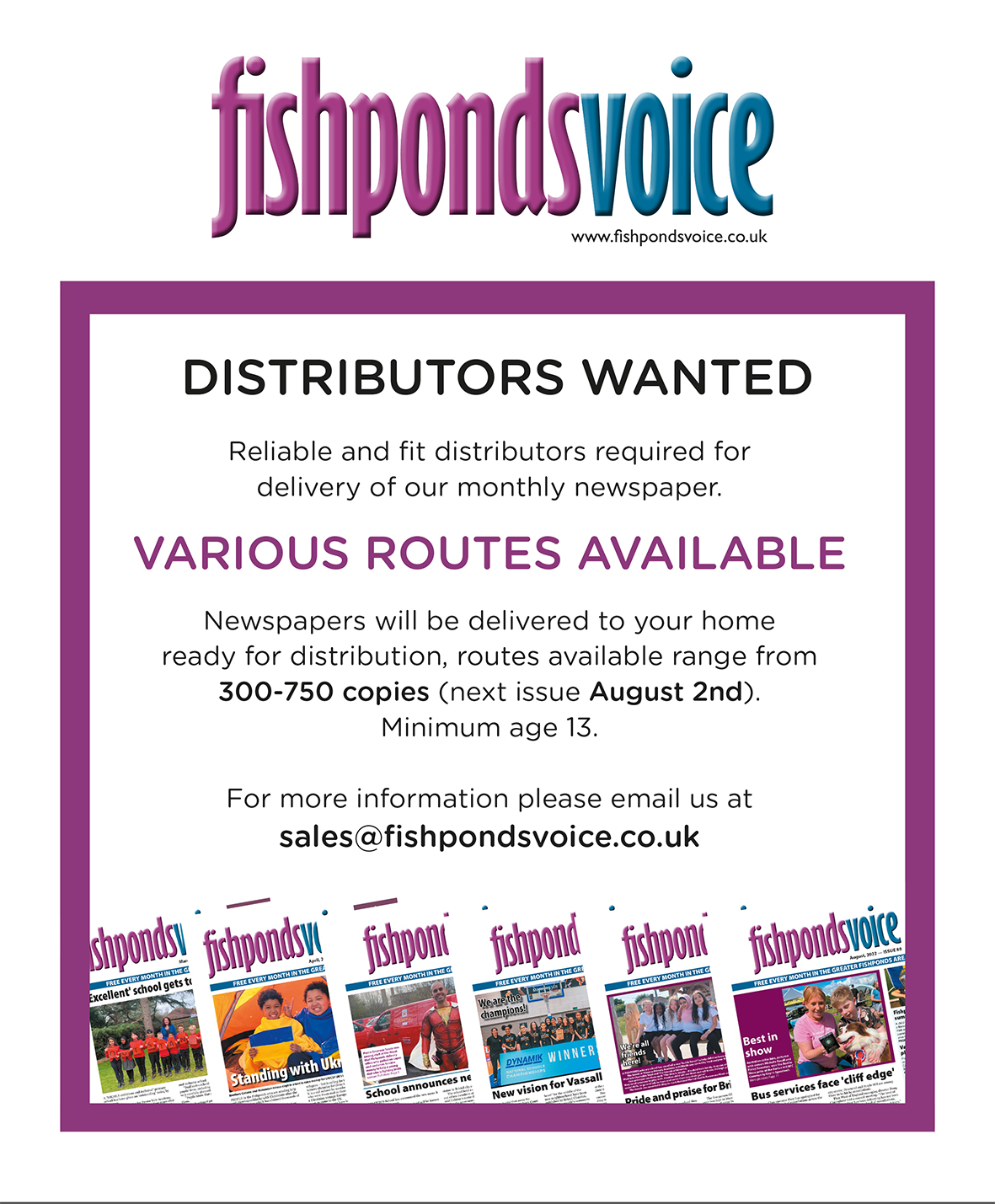 Distributors Wanted - Fishponds Voice